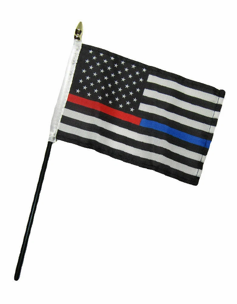 Usa Thin Red Blue Line First Responders 4"X6" Flag Desk Set Table Stick ...