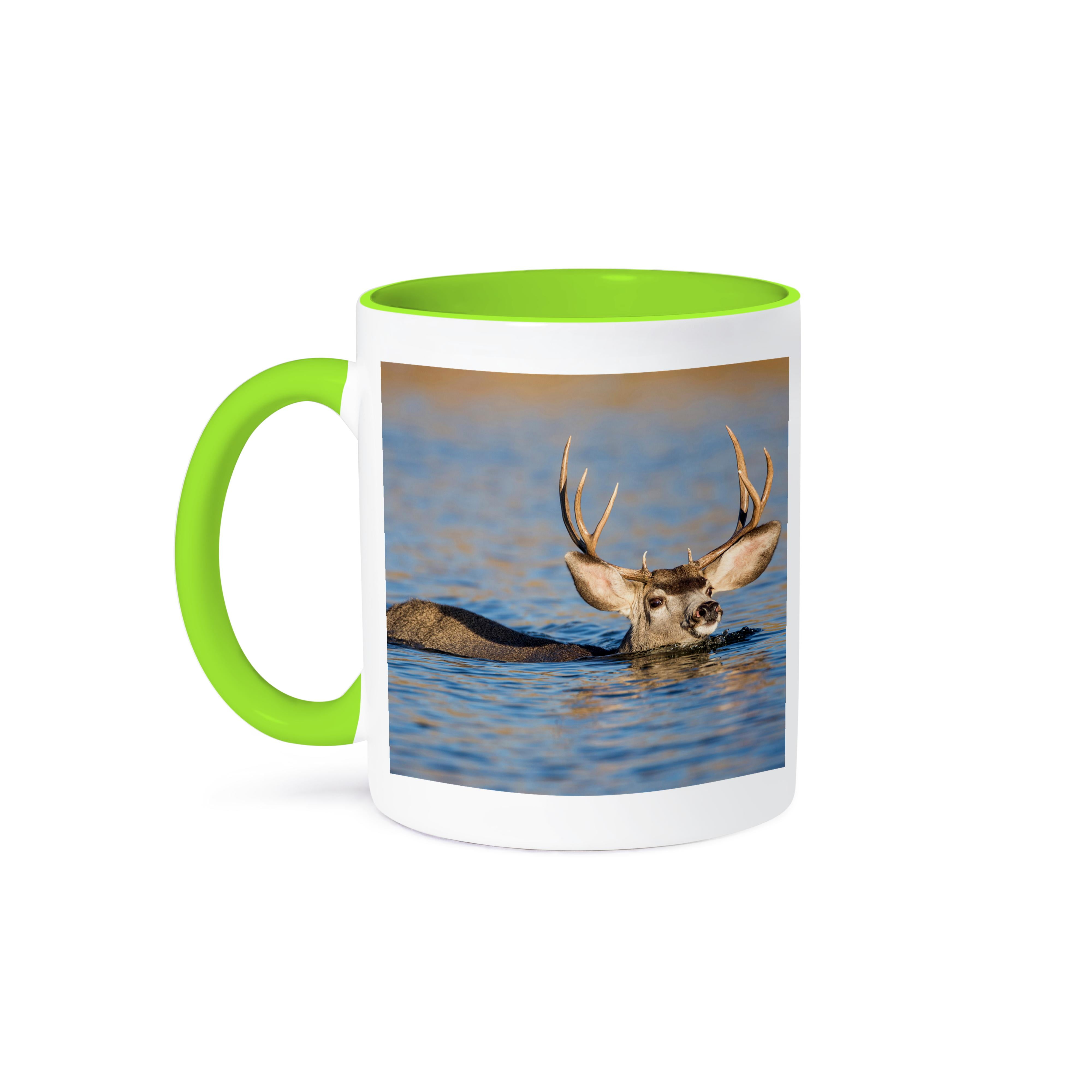 3drose, Usa, Wyoming, Mule Deer Buck Swimming Lake During Migration in ...