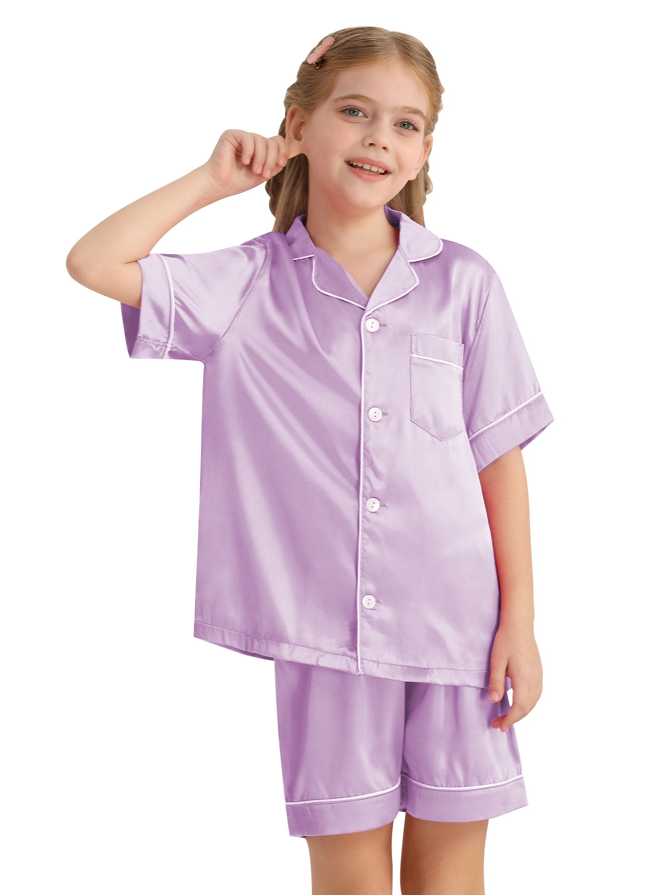 Usaibhir Unisex Satin Pajamas Set Girls Boys Button-Down Pjs Short ...