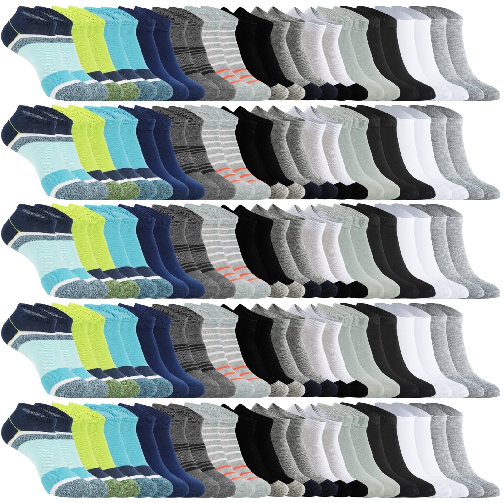 Usavemo Mens Ankle Socks, 100 Pairs Bulk Pack, Low Cut, Moisture ...