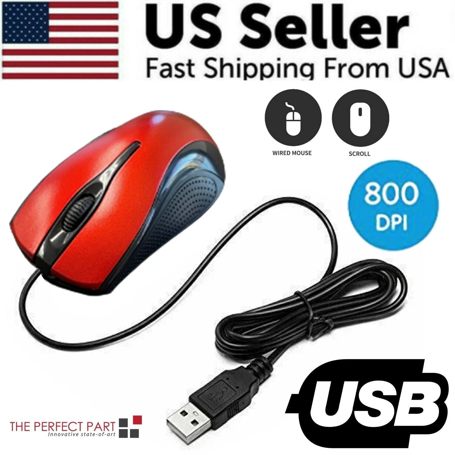 Usb 2.0 Optical Wired Scroll Wheel Mouse For Pc Laptop Notebook Desktop ...