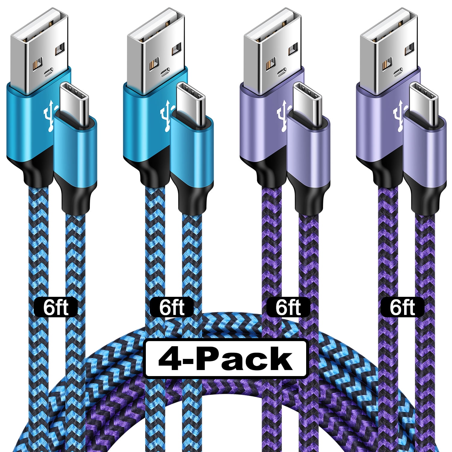 Usb C Cable 6ft,HopePow 4PACK Usb A to Usb C Cable Nylon Braided Super ...