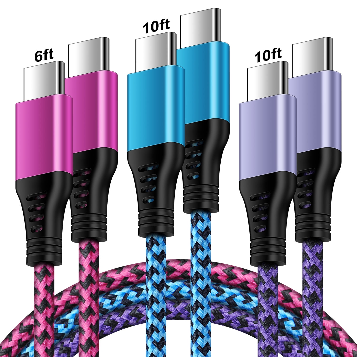 HOPEPOW USB-C Charging Cable, Nylon Braided, 6ft and 10ft, 3A Fast ...