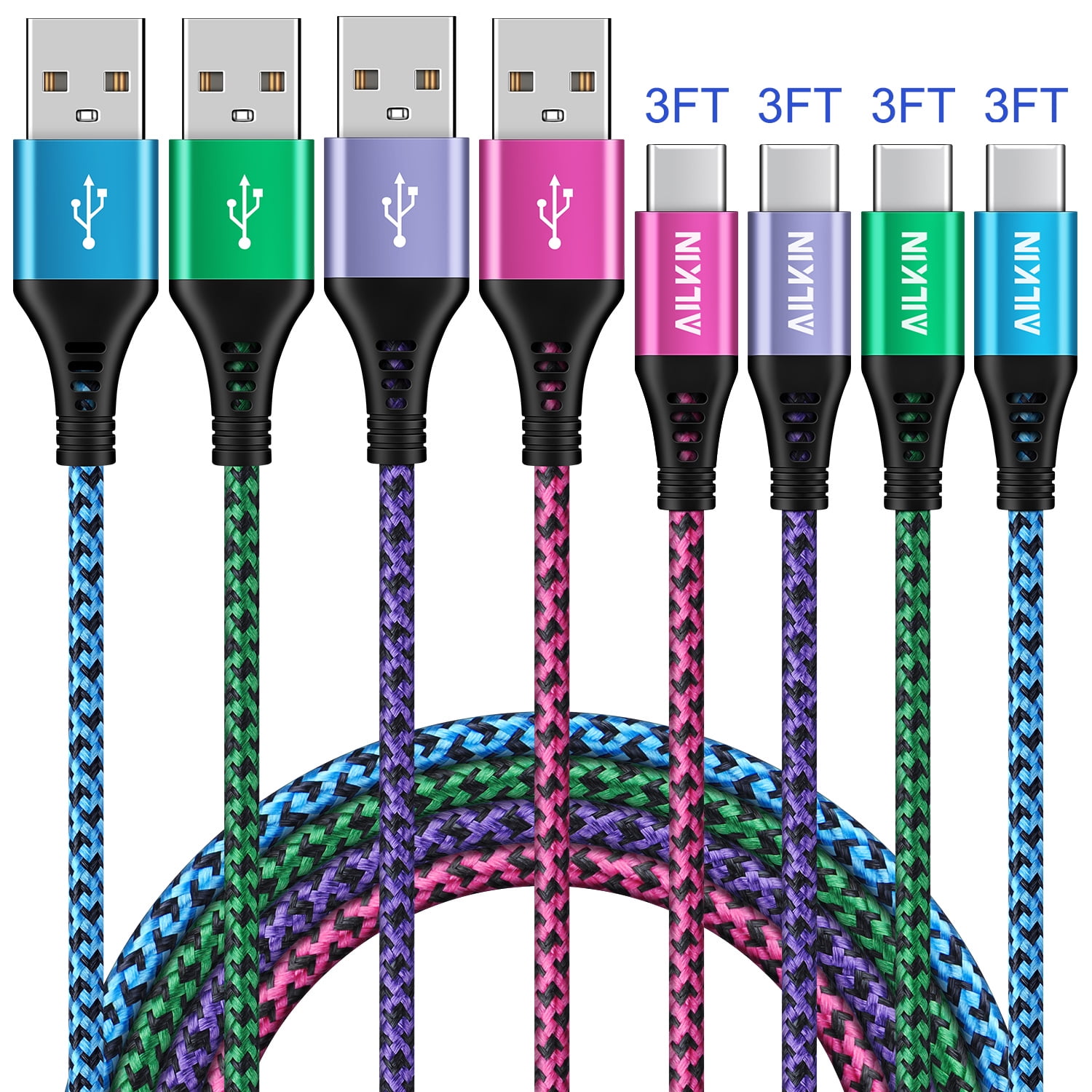 Usb C Charging Cable 3ft-4PACK Type C Charger USB Fast Charging Cable ...