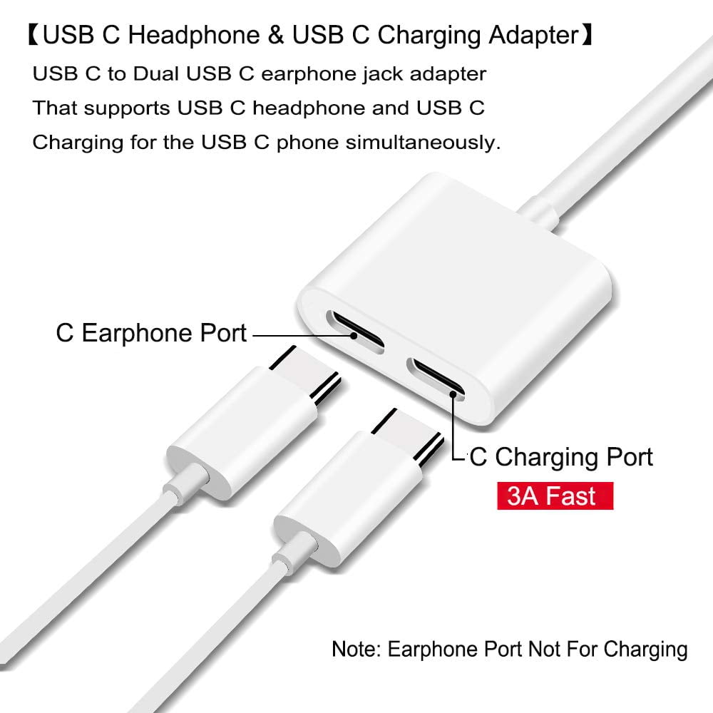 Usb C Splitter, Iphone 15 Aux Adapter, 1-in-2 Out with USB C Aux Jack ...