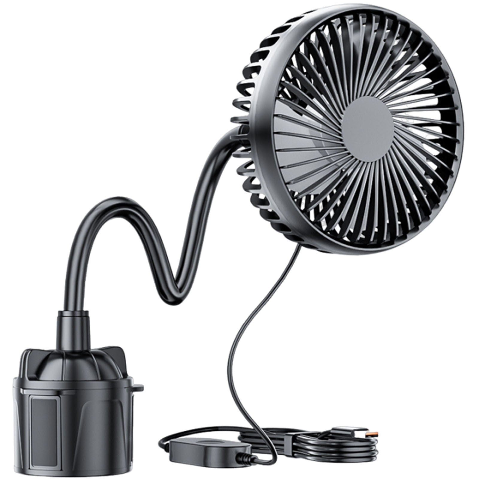 Usb Car Fan Mounted Cup Holder 3 Speed Adjustable Base 360 Degree ...