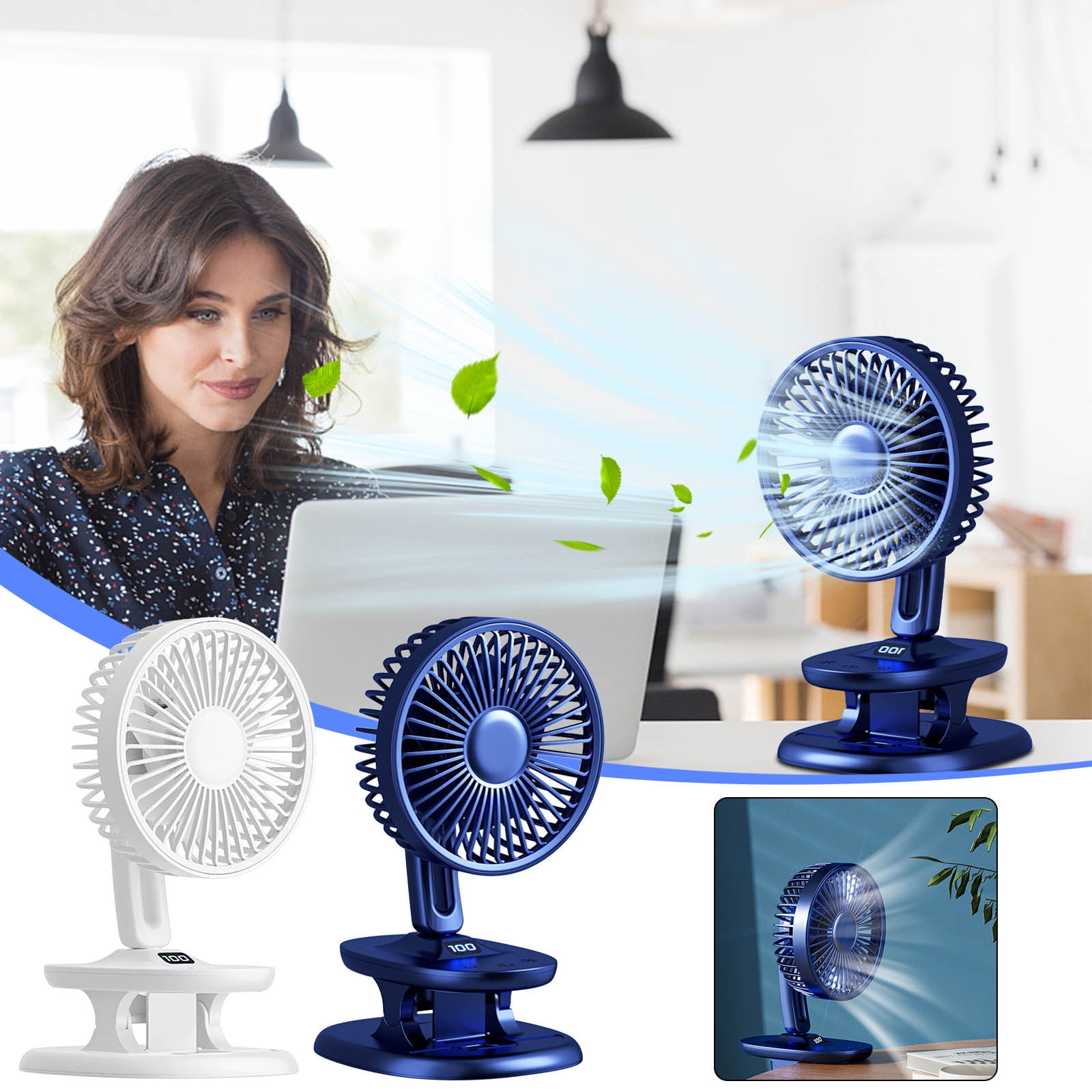 Usb Clip Fan with 5 Speeds & Digital Display, Large Blade for Strong ...