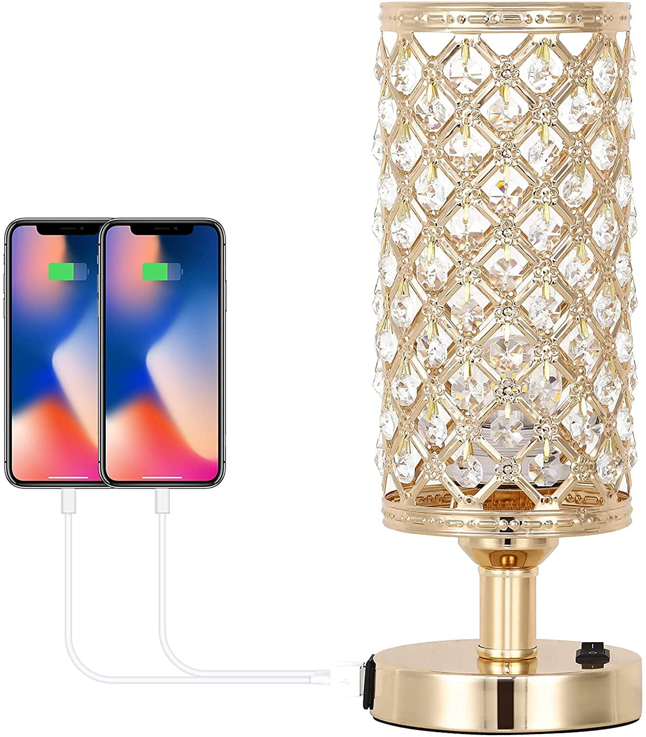 Walmart USB Crystal Golden Table Lamp with Dual Charging Ports for ...