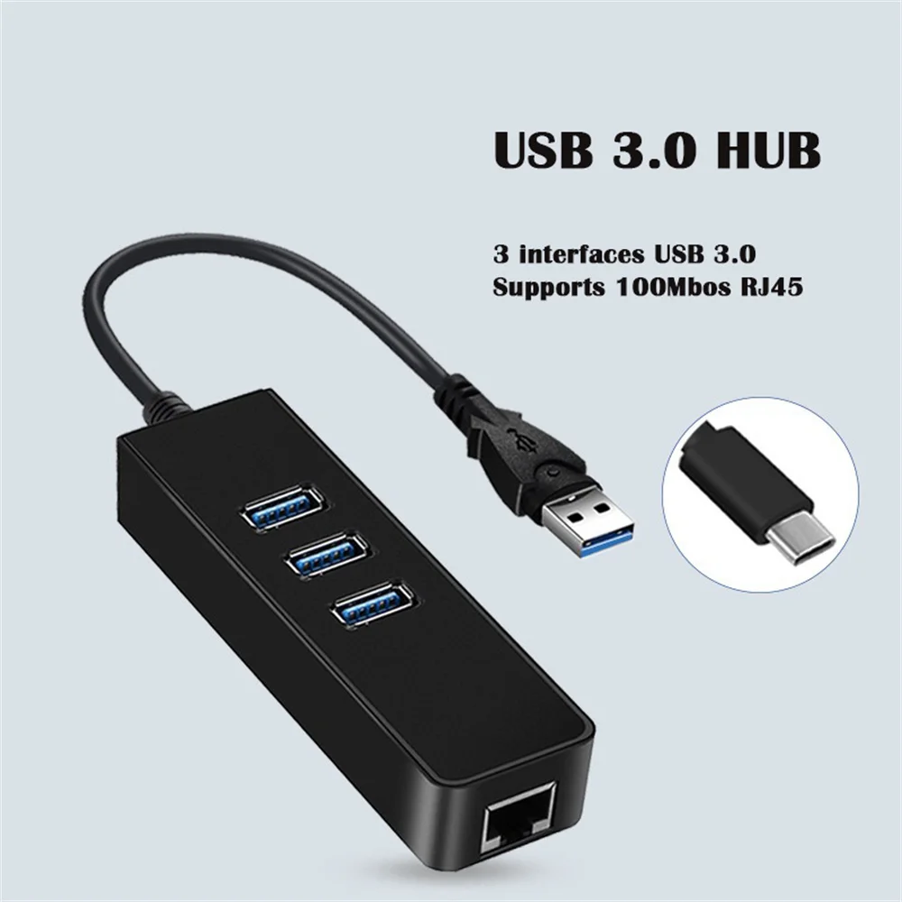 Usb Ethernet With 3 Port Usb Hub 3.0 Rj45 Lan Network Card Usb To ...