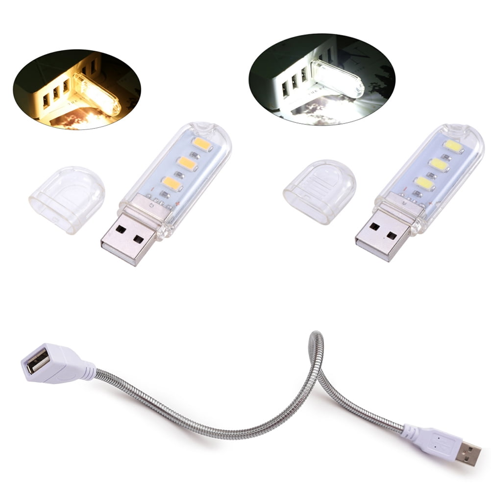 5 Pcs LED Night Light USB Keyboard Laptop Lamp with 2 Pcs 3 Led White Light and 2 Pcs 3 Led Warm ...