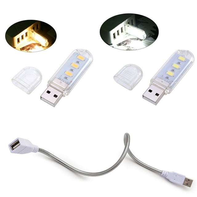 5 Pcs LED Night Light USB Keyboard Laptop Lamp with 2 Pcs 3 Led White ...