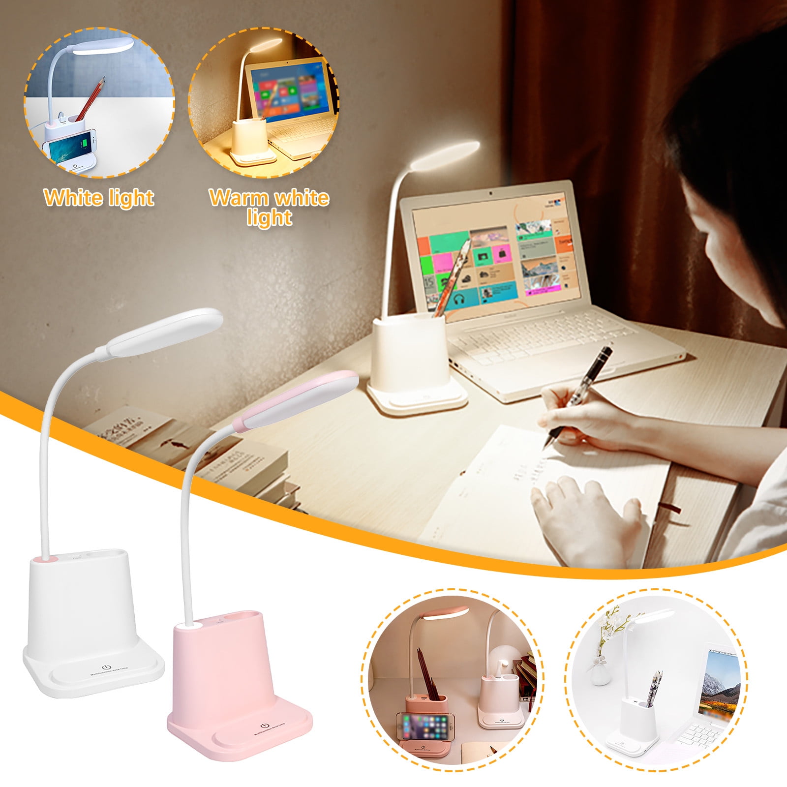 Usb Portable Led Desk Lamp, Dimmable Smart Table Light, Adjustable Arm ...