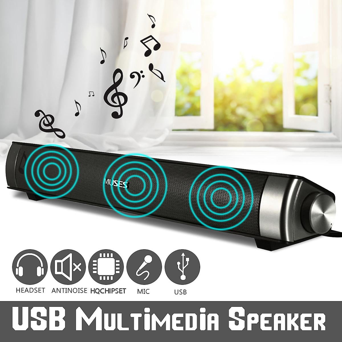Usb Soundbar Speaker Audio Stereo Sound Hifi Bar For Computer Pc Laptop ...