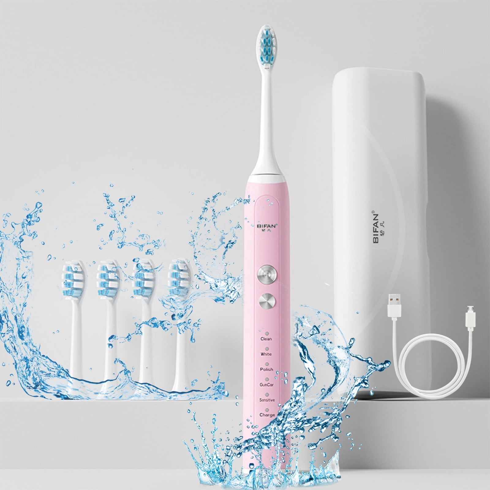 Usb Toothbrush 4 Brush Heads Smart 5-modes Timer Ipx7, Electric ...