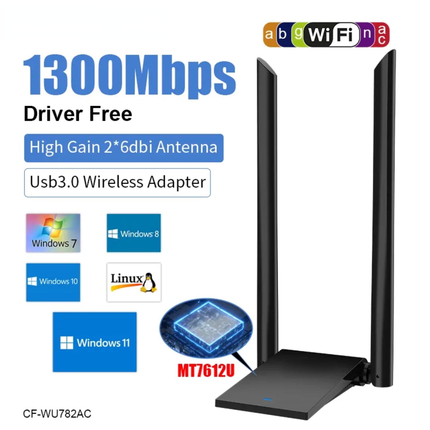 Usb WiFi Adapter 5Ghz 1300Mbps 802.11AC MT7612U LAN Adaptor AC1300 2 ...