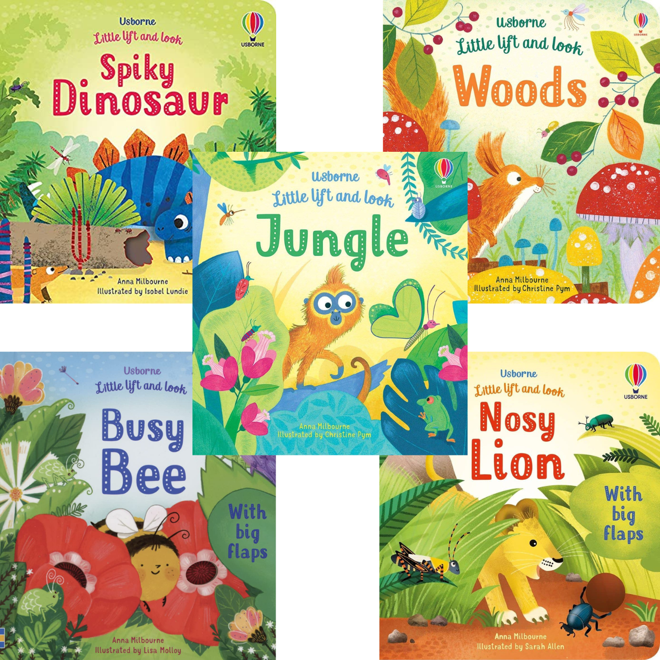 Usborne Little Lift And Look Set (5) : Jungle; Spiky Dinosaur; Busy Bee ...