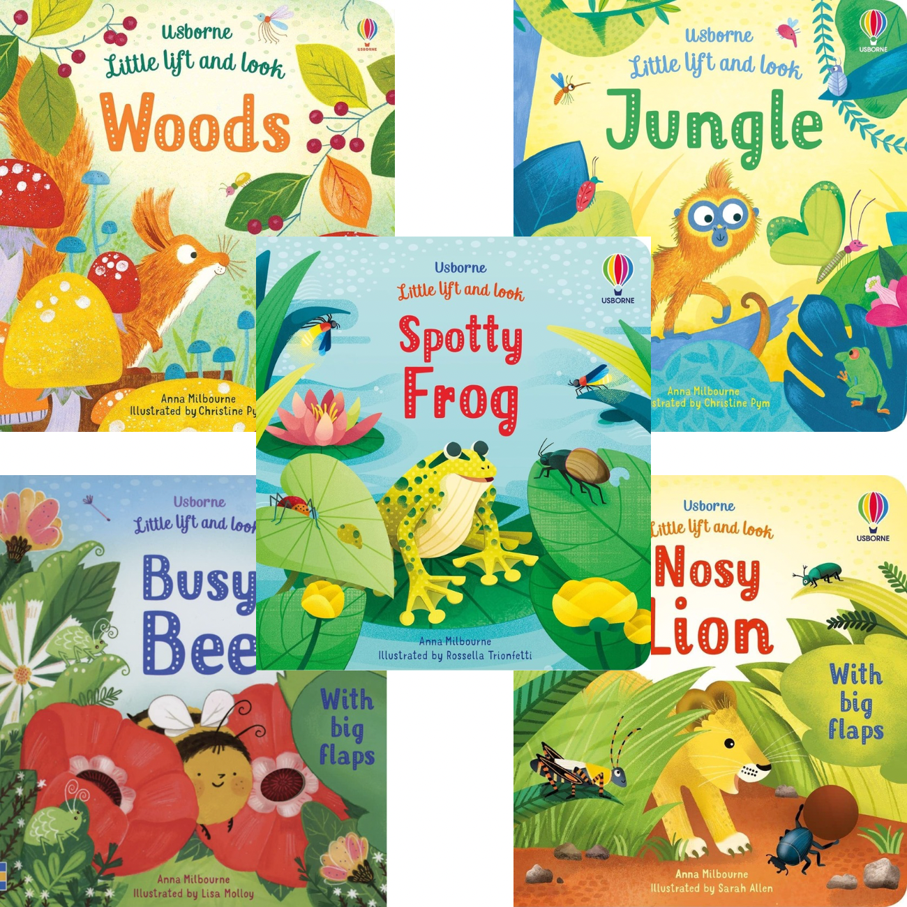 Usborne Little Lift And Look Set (5) : Jungle; Spotty Frog; Busy Bee ...