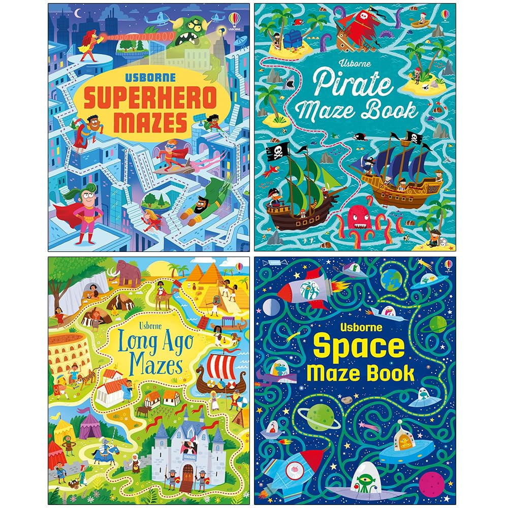 Usborne Maze Series 4 Books Collection Set (Superhero Mazes, Pirate ...
