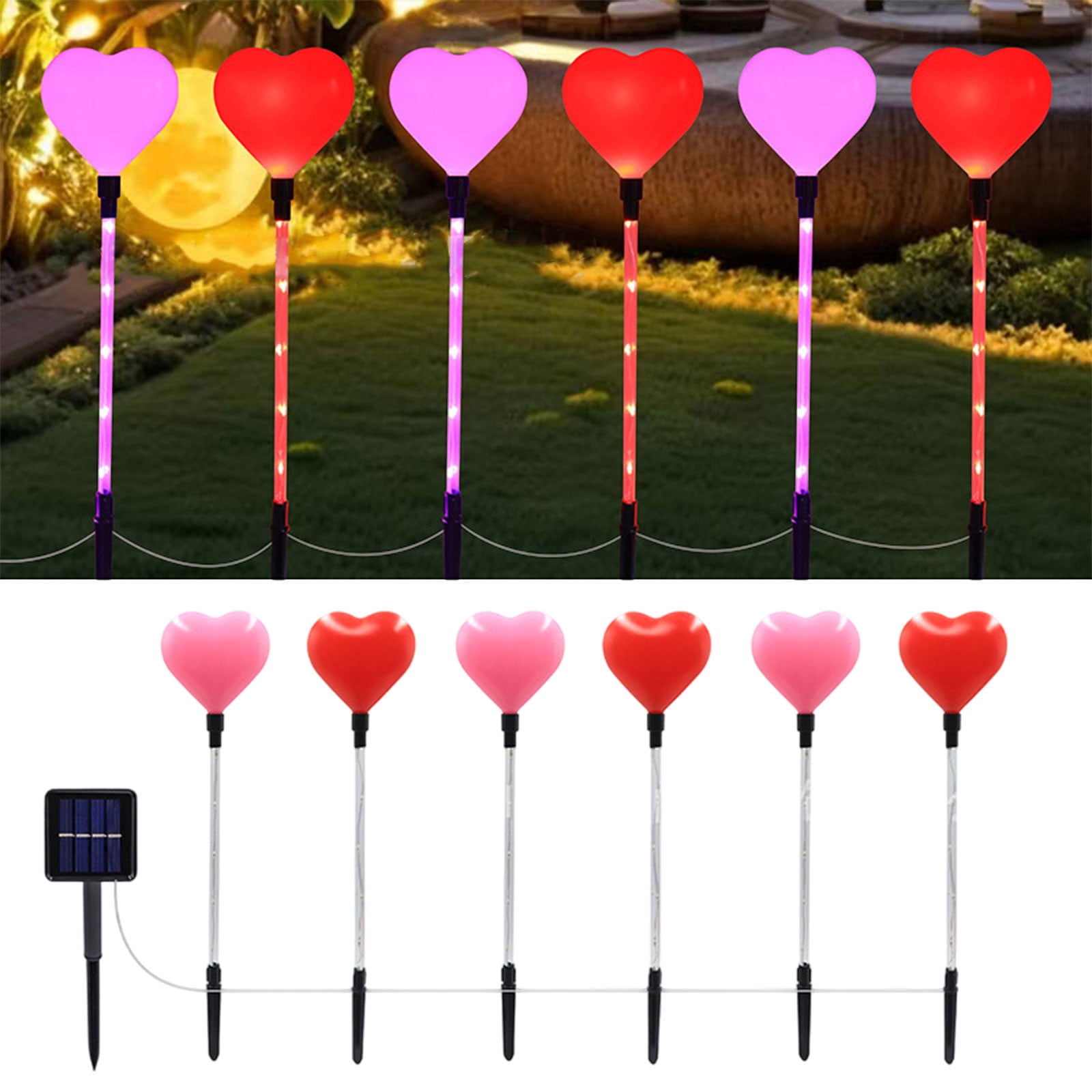 Uscallm 6 Pack Solar Heart Stake Lights for Valentines Day Decor, LED ...