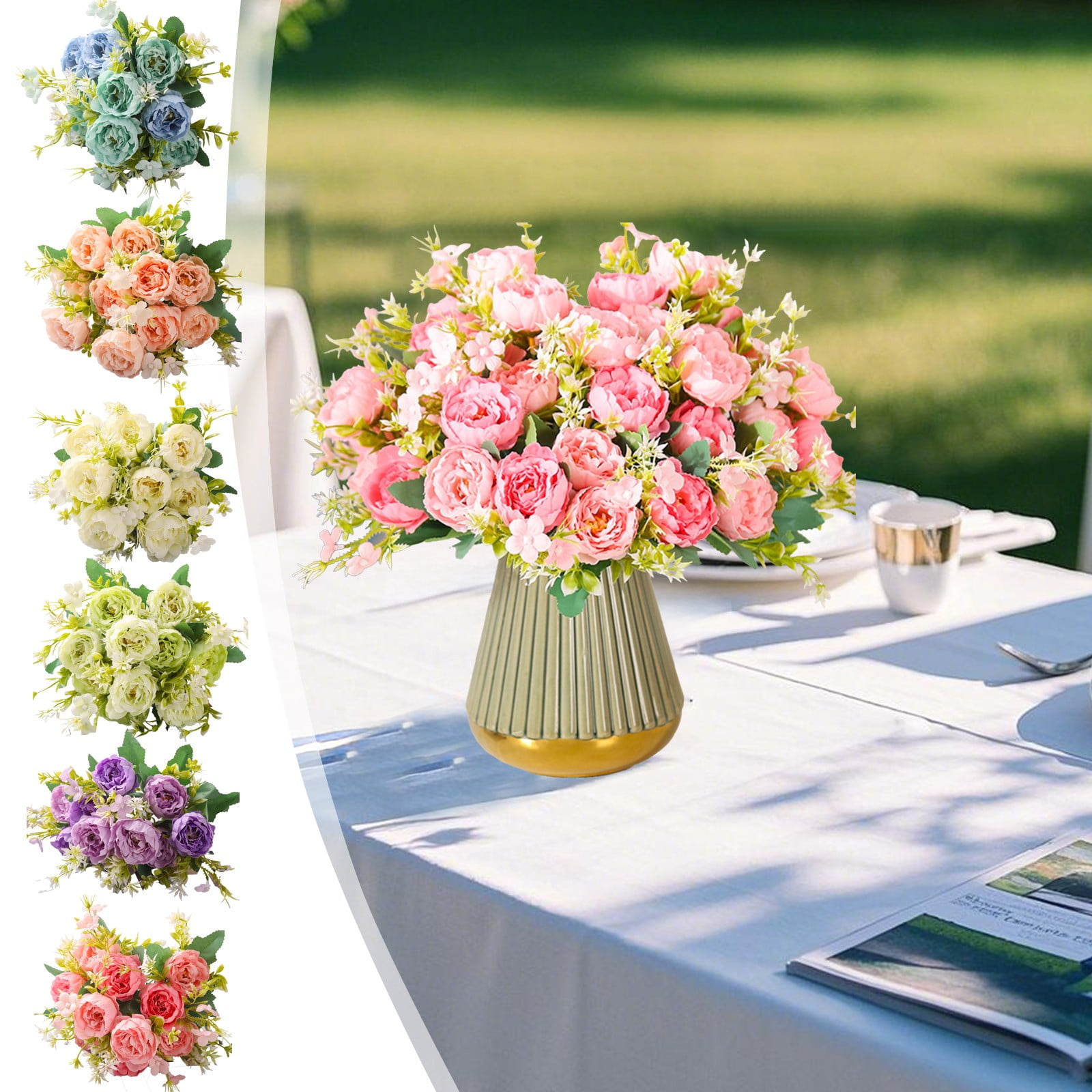 Uscallm 6Pcs Simulated Fern Leaves Bouquet, Fragrant Concubine Peony ...