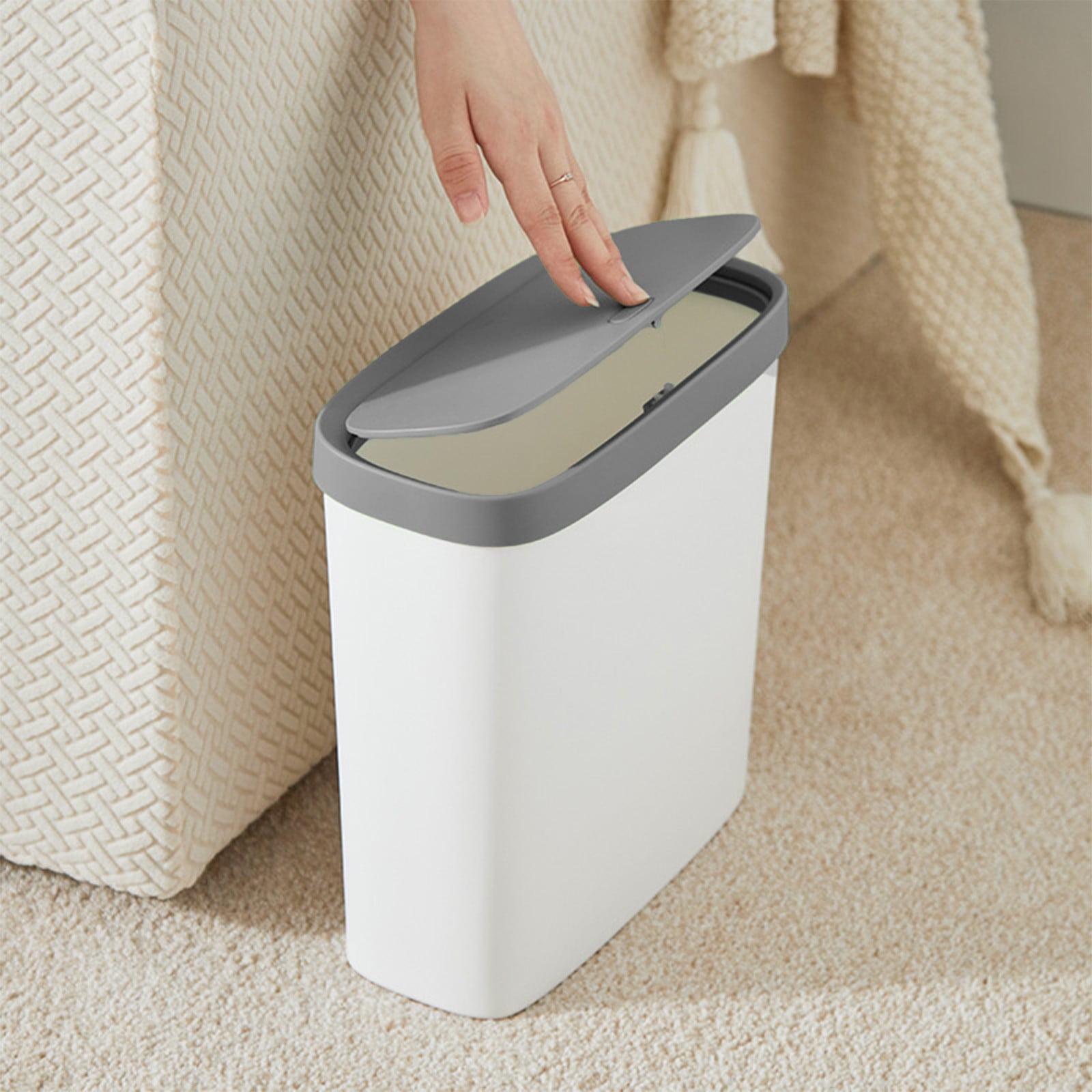 Uscallm Bathroom Trash Can with Lid, Small Kitchen Trash Can with Press ...