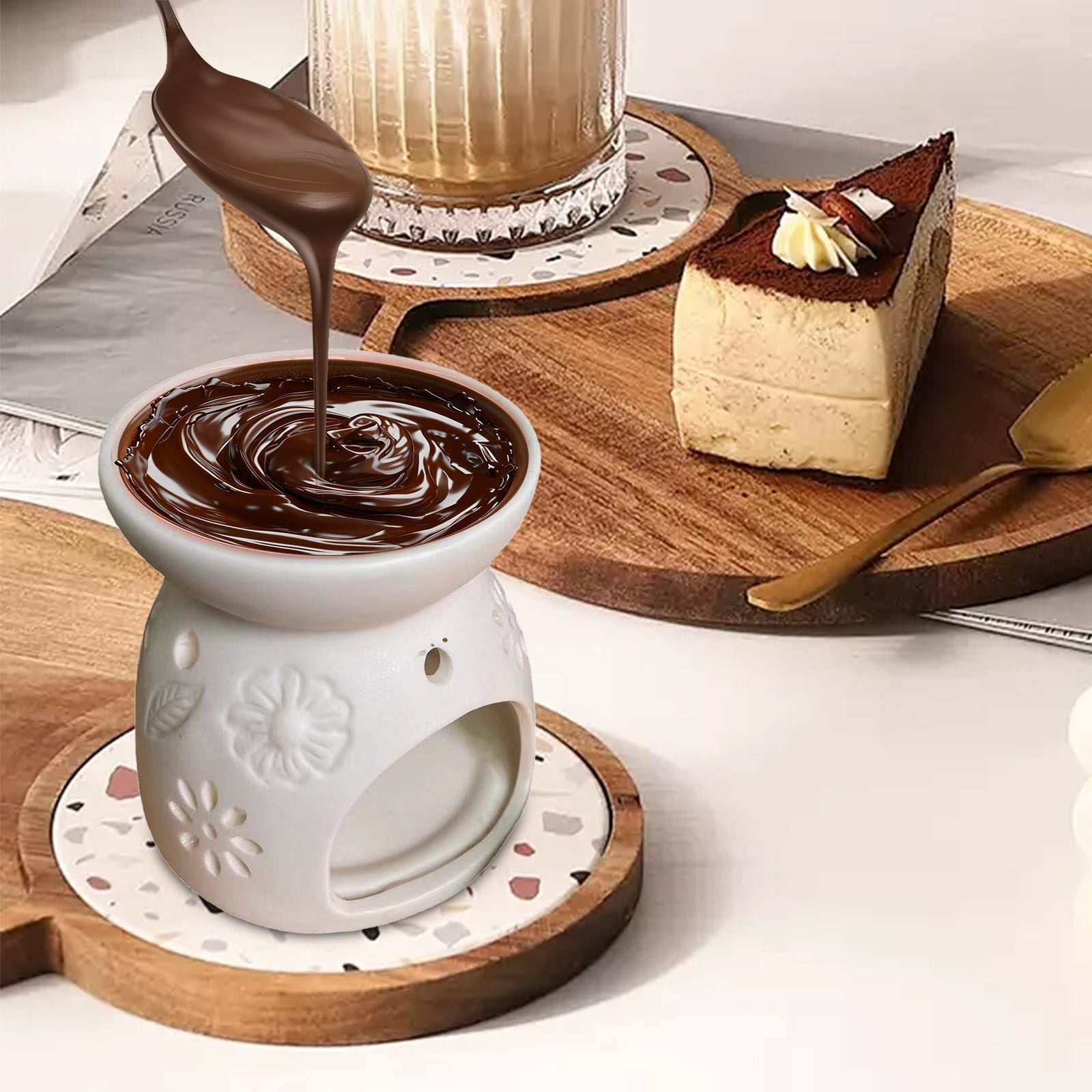 Uscallm Ceramic Chocolate Fondue Pot, Mini Fondue Pot Melting Pot, Melt ...