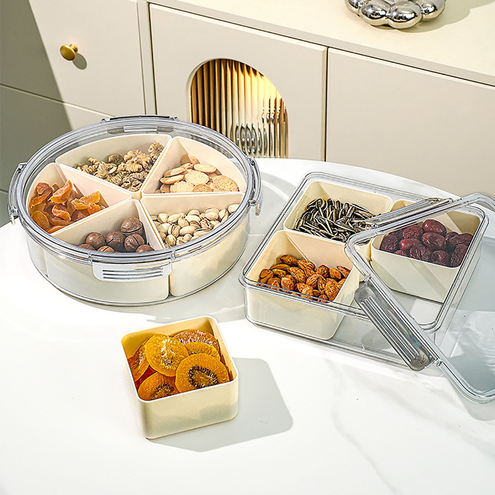 Uscallm Divided Serving Tray with Lid, Compartment Snackle Box ...