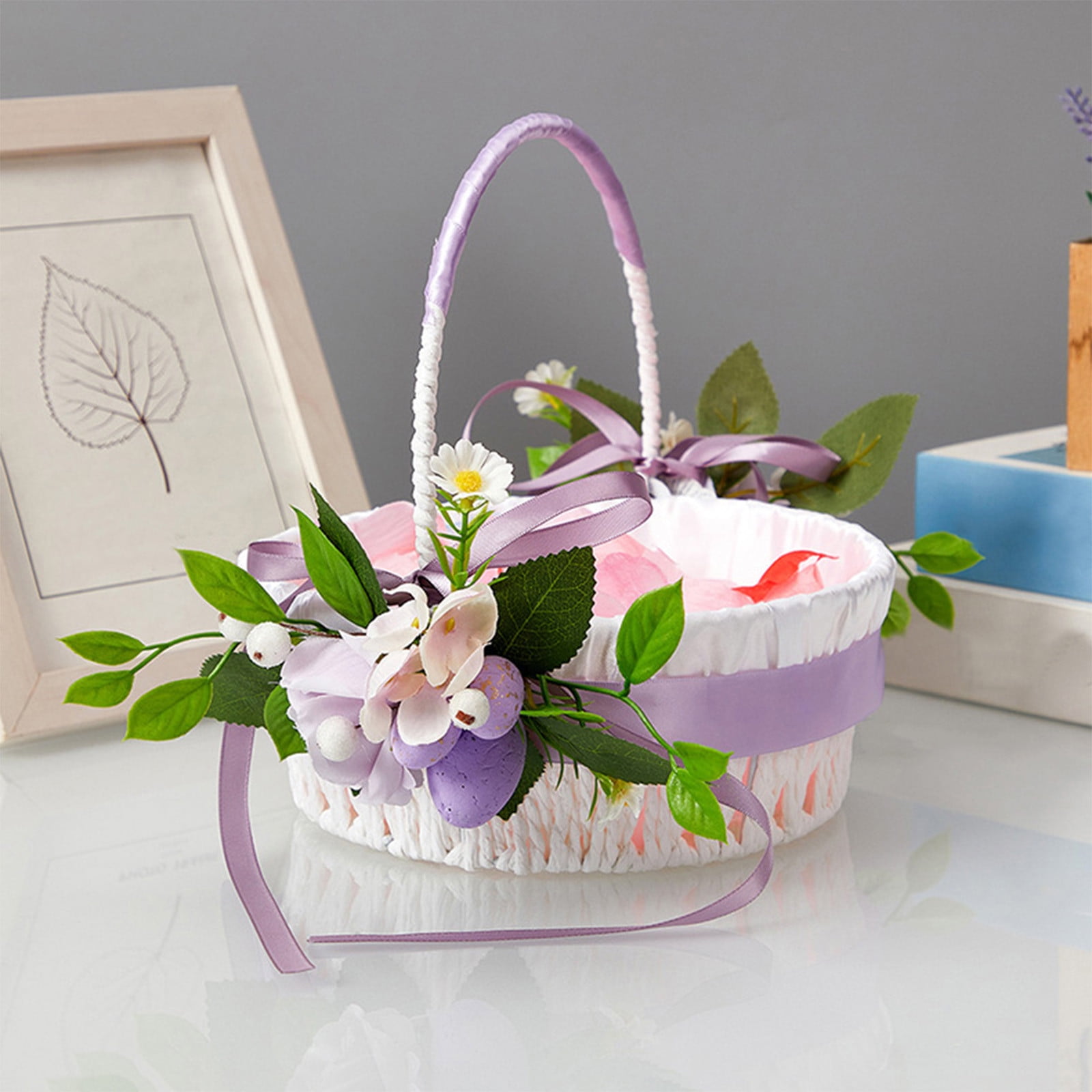 Uscallm Easter Basket, Small Flower Basket with Handle & Lining for ...