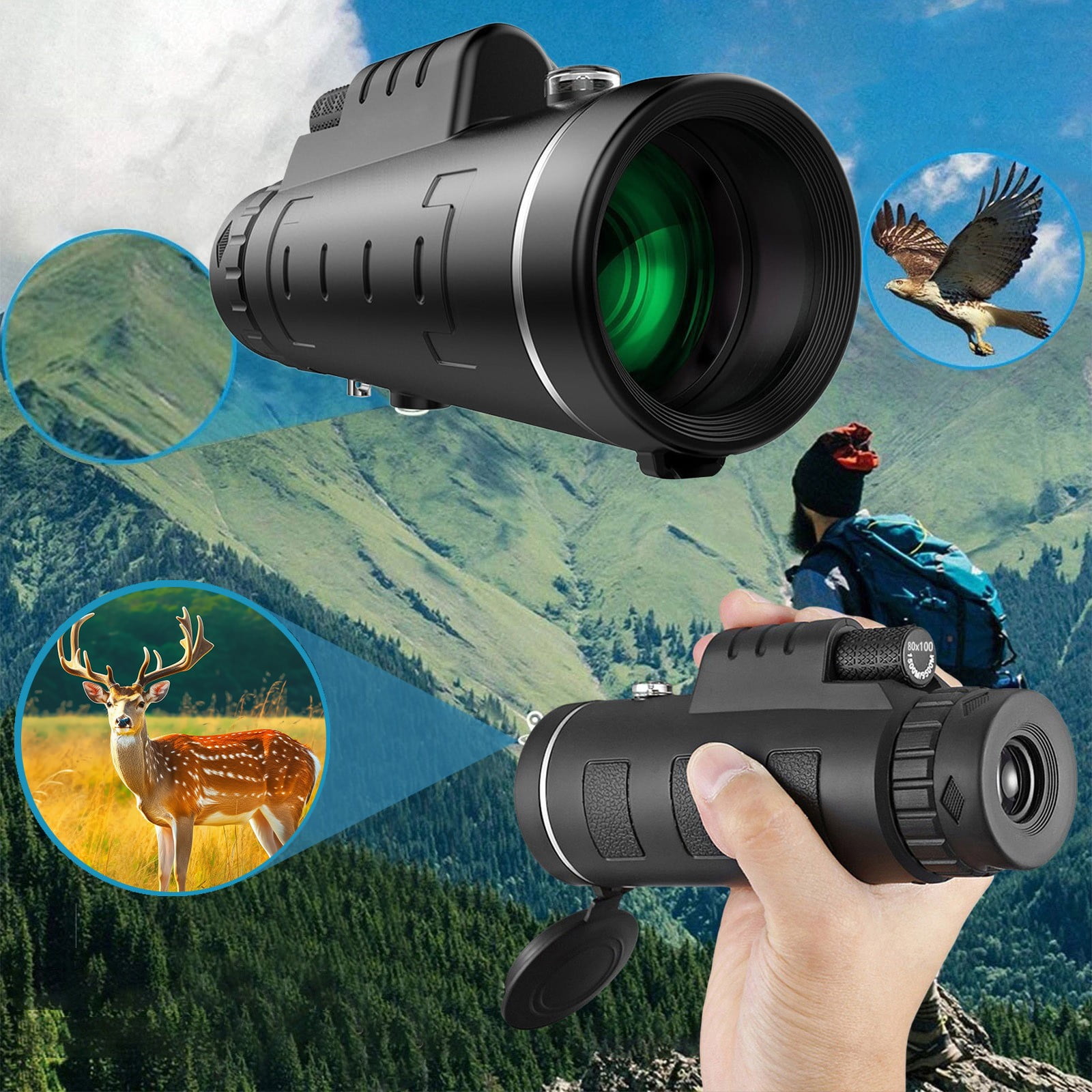 Uscallm Monocular Telescope, 80x100 Monoculars for Adults High Powered ...
