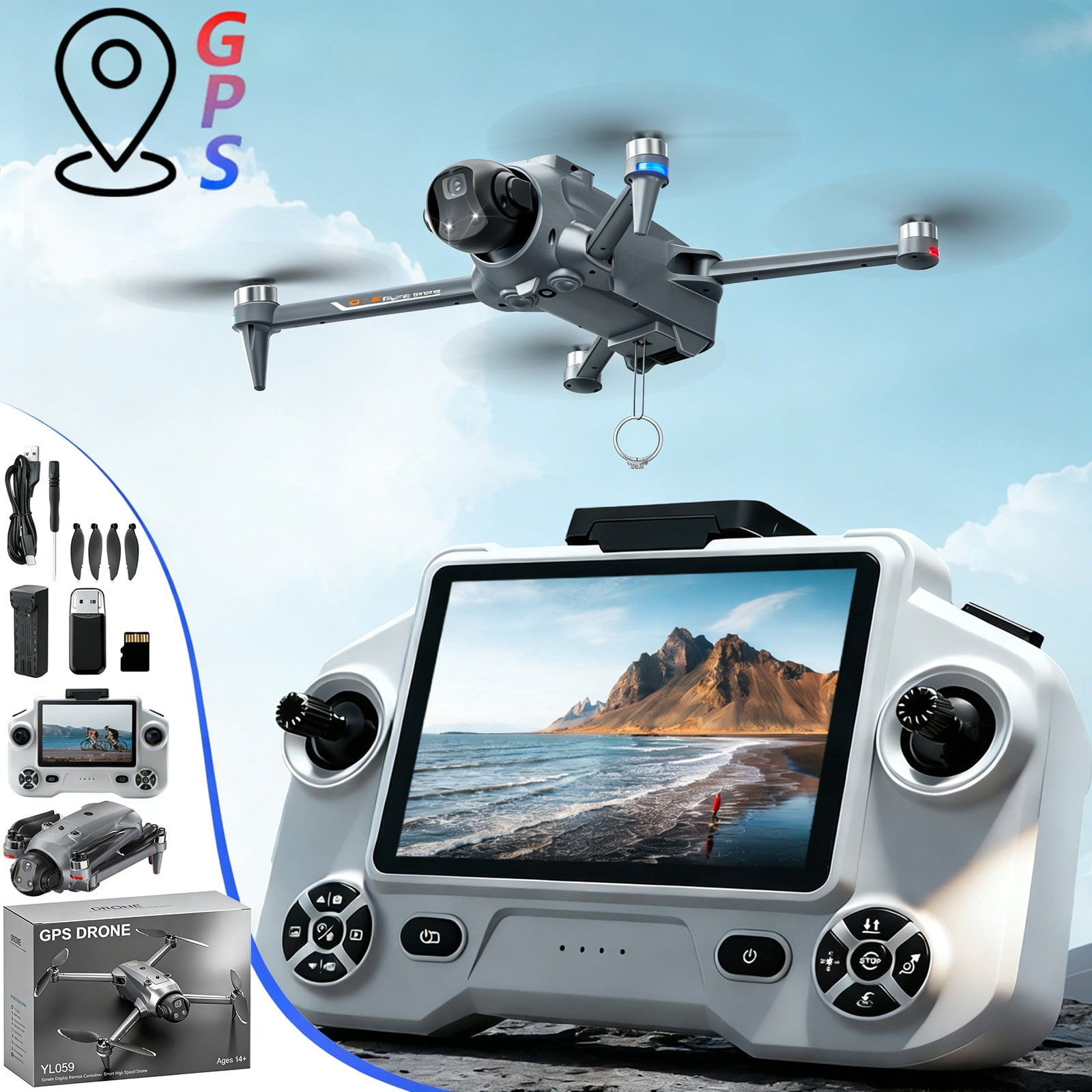 Uscallm Screen Display Dual Camera Drone, Gps Drone 5.9 Inch Screen ...