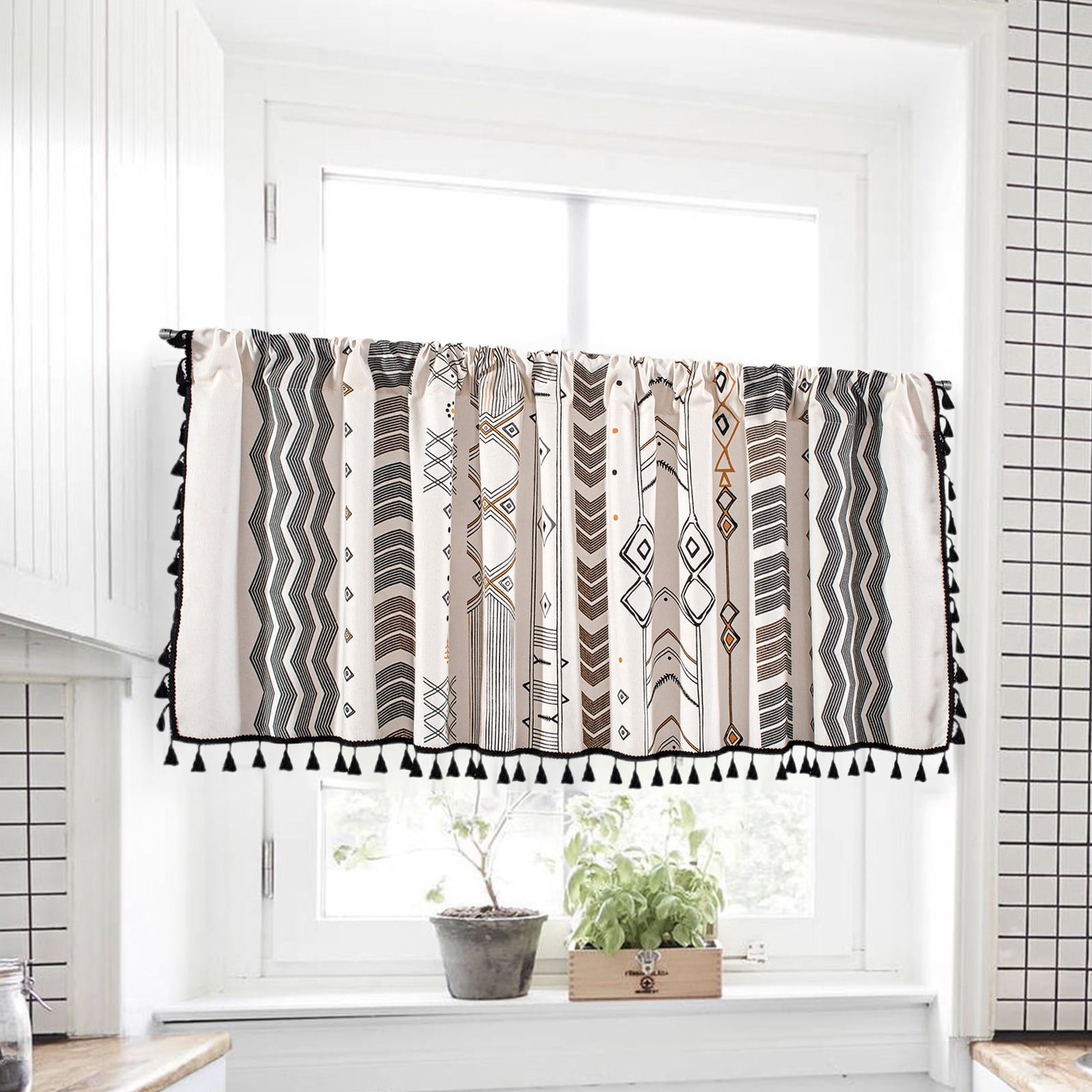 Uscallm Valance Curtains For Kitchen - Window Light Blocking Short Rod ...
