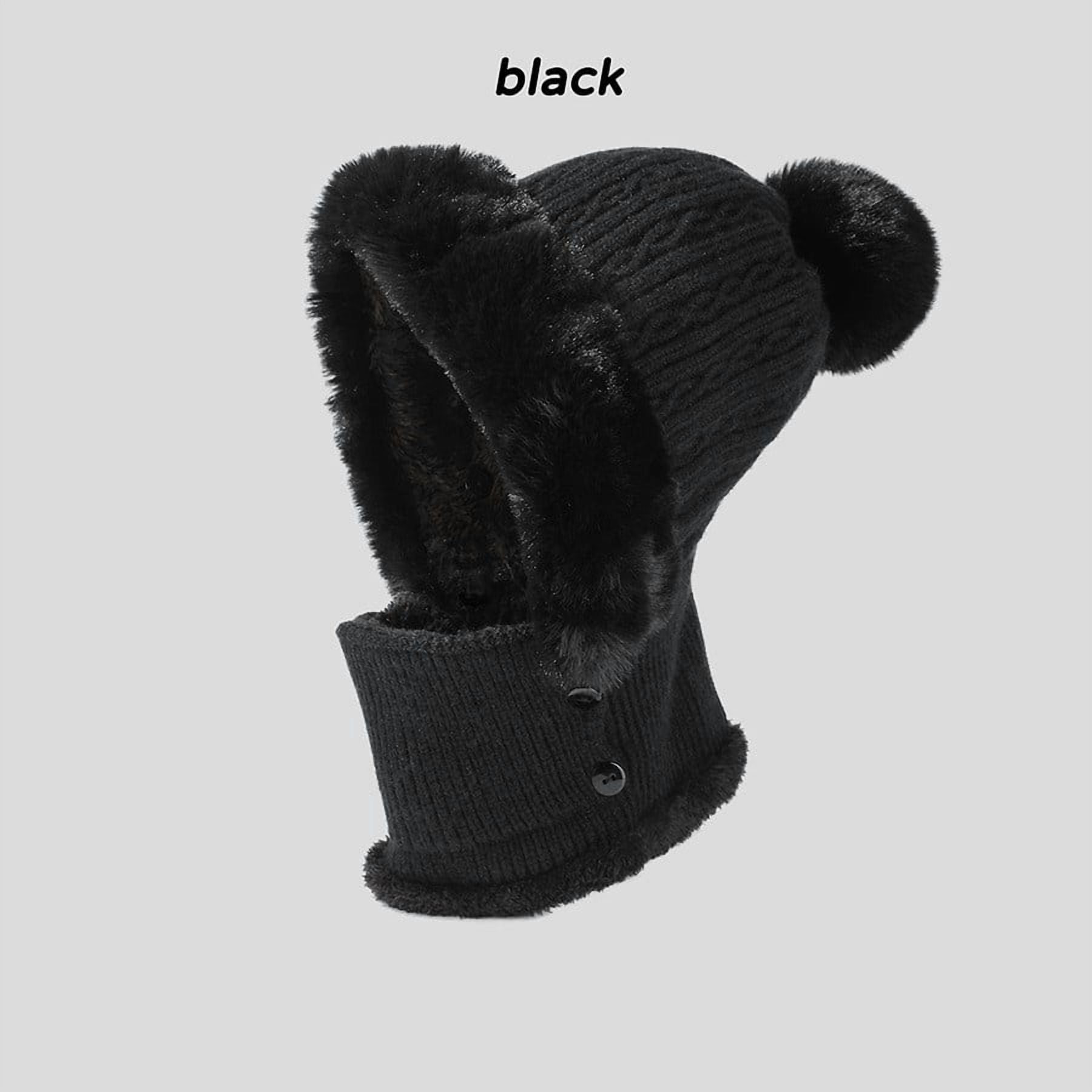 Uscallm Winter Wool Collar Knit Cap, Winter Trapper Hat 4 In 1 ...