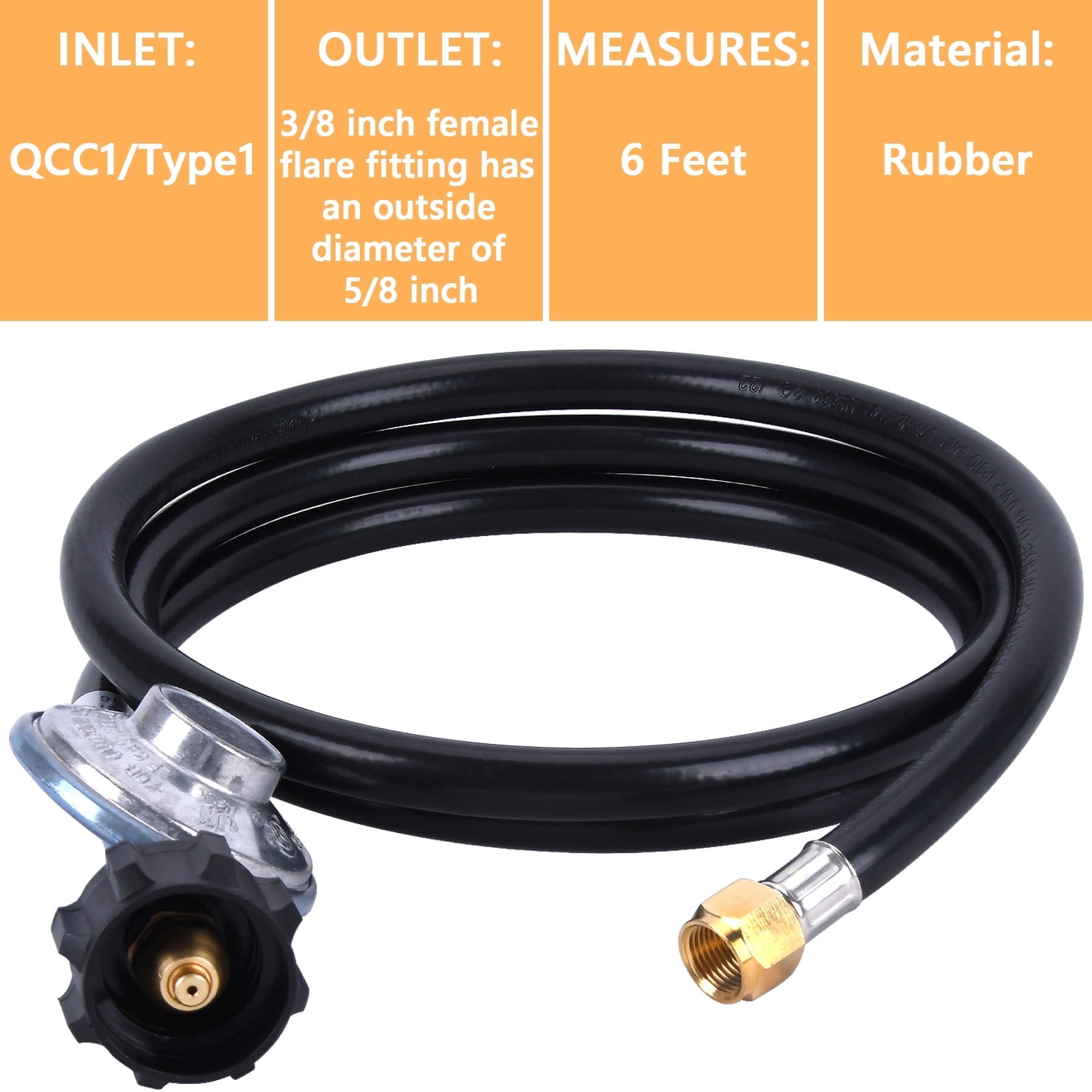 "GasSaf 6Ft Propane Hose/Regulator, CSA Certified, Universal for ...