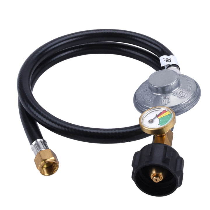 GasSaf 3ft Low Pressure Propane Regulator and Hose with BBQ Gauge for Weber Grill, Heater, Fire ...