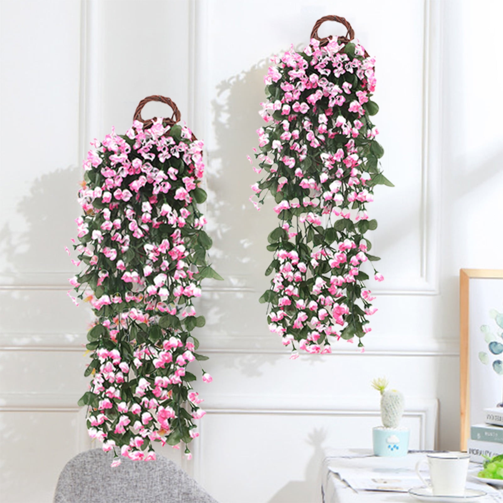 Usdian Artificial Hanging Flower Basket, Polyester Faux Plants ...
