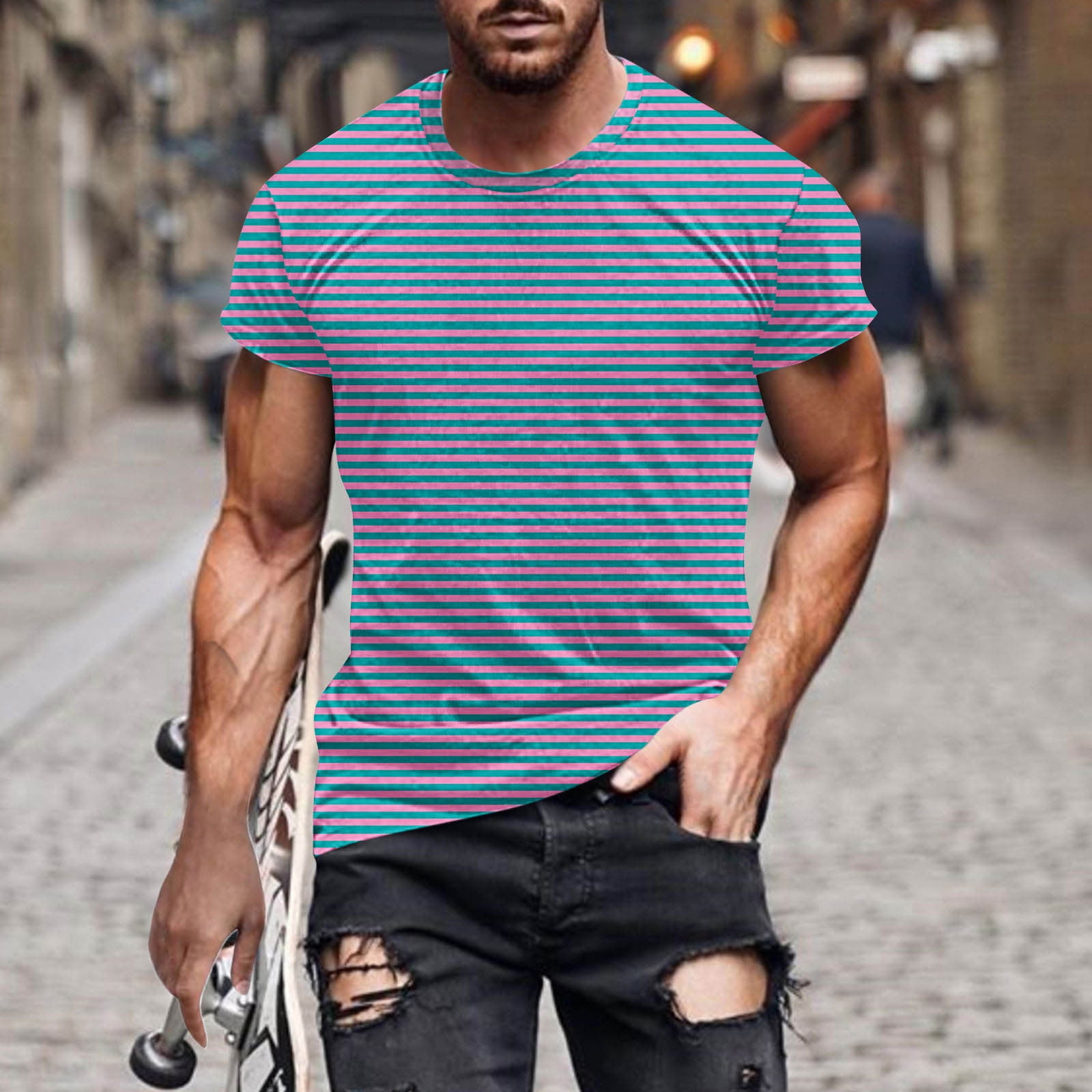 Usdian Mens Summer Fashion 2025 Summer Men's Lightweight Tops Stripe ...