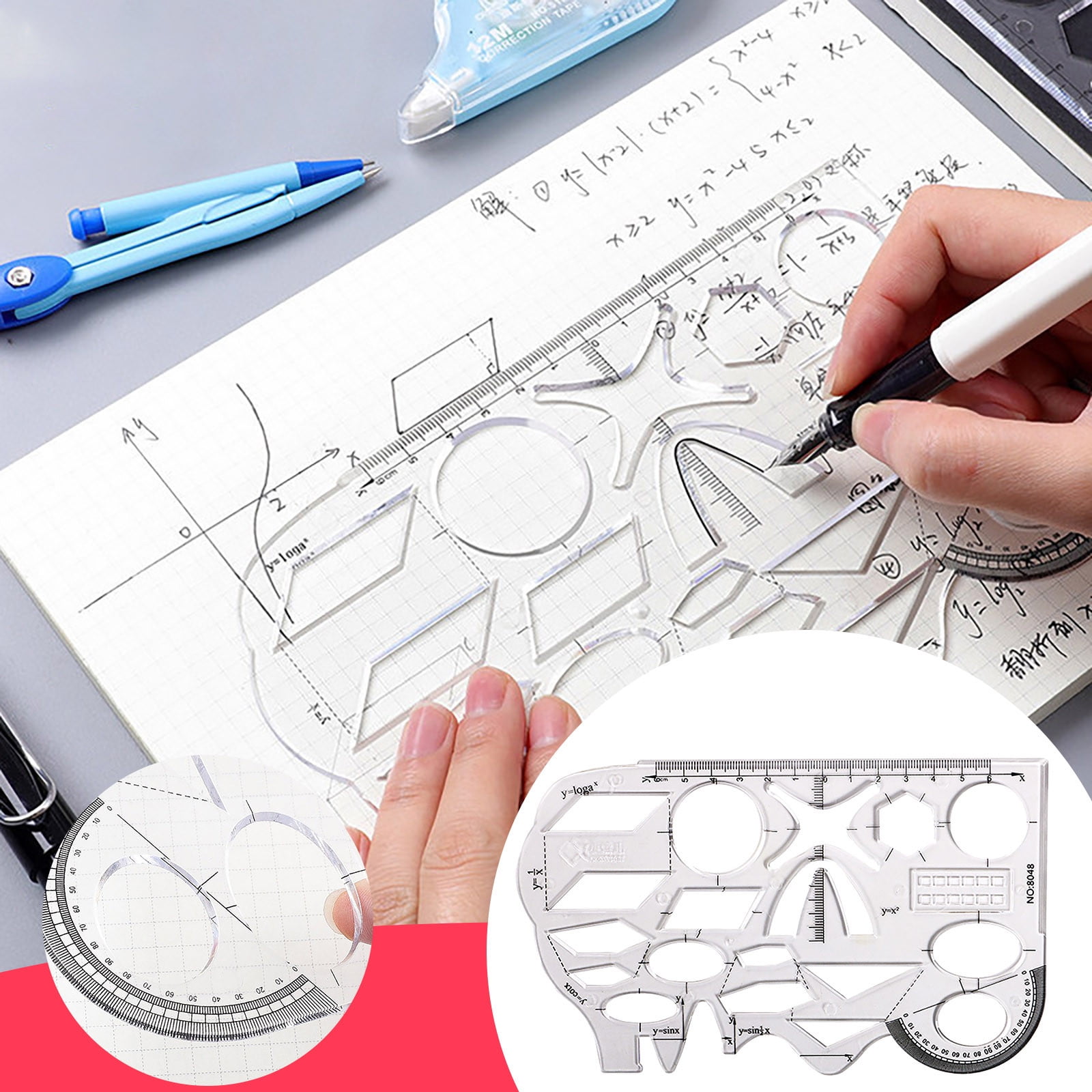Usdian Multifunctional Geometry Drawing Template, Transparent Plastic ...