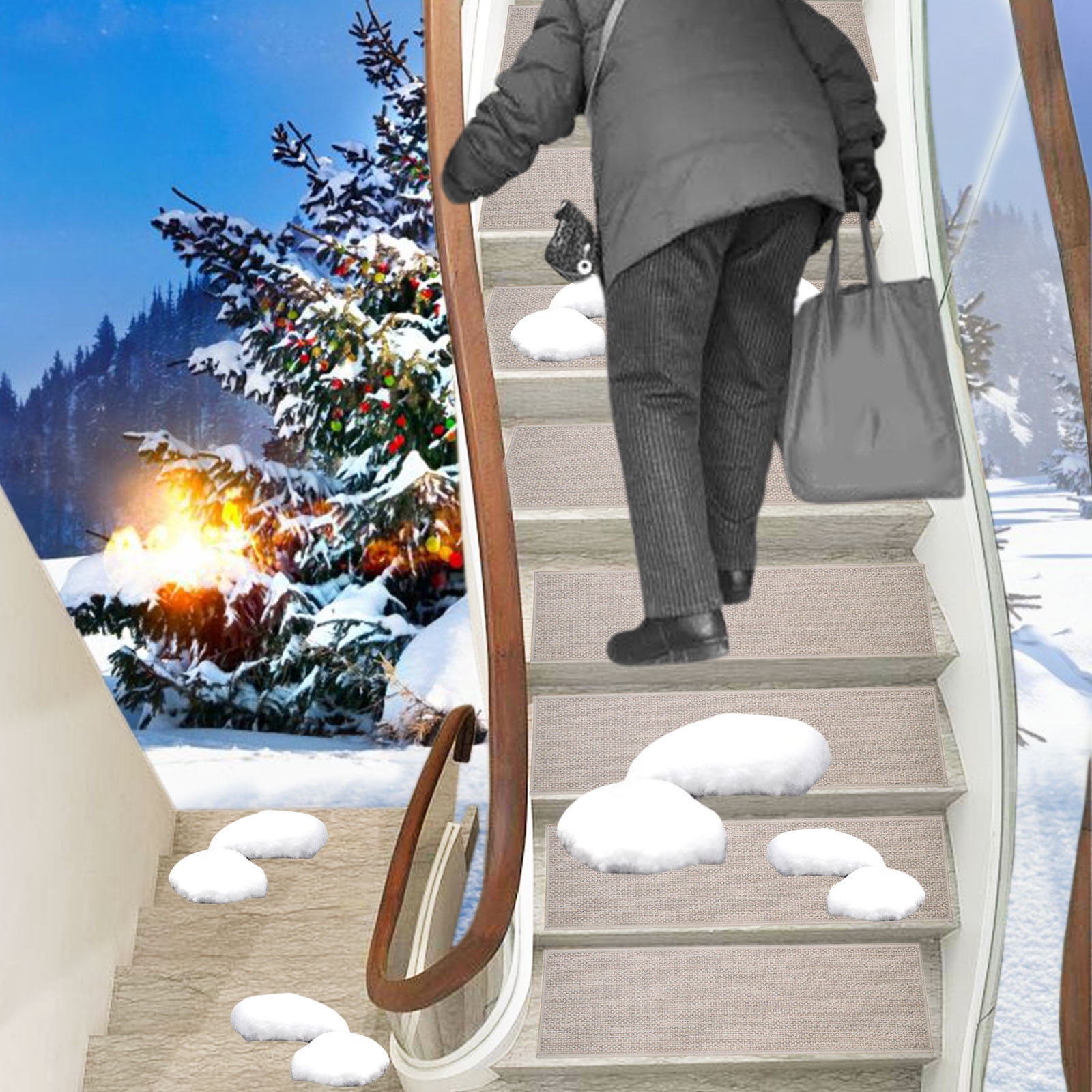 Usdian Outdoor Imitation Linen Stair Mat 8x30in Outdoor Bottom Non-slip ...