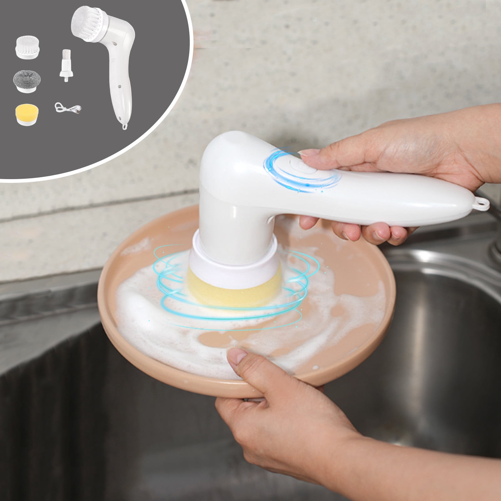 Usdian Rotating Cleaning Brush, Rechargeable Electric Scrubber with 4 ...