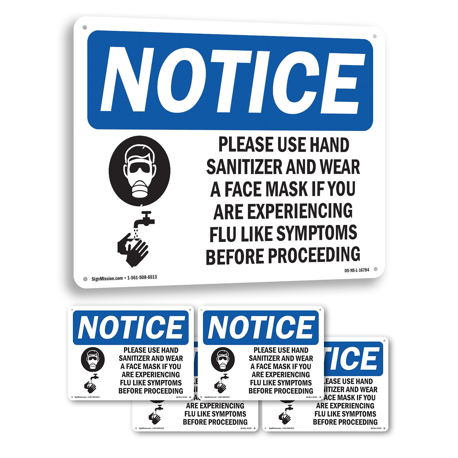 Use Hand Sanitizer Face Mask If Flu OSHA Notice Aluminum Sign 10 Inch x ...