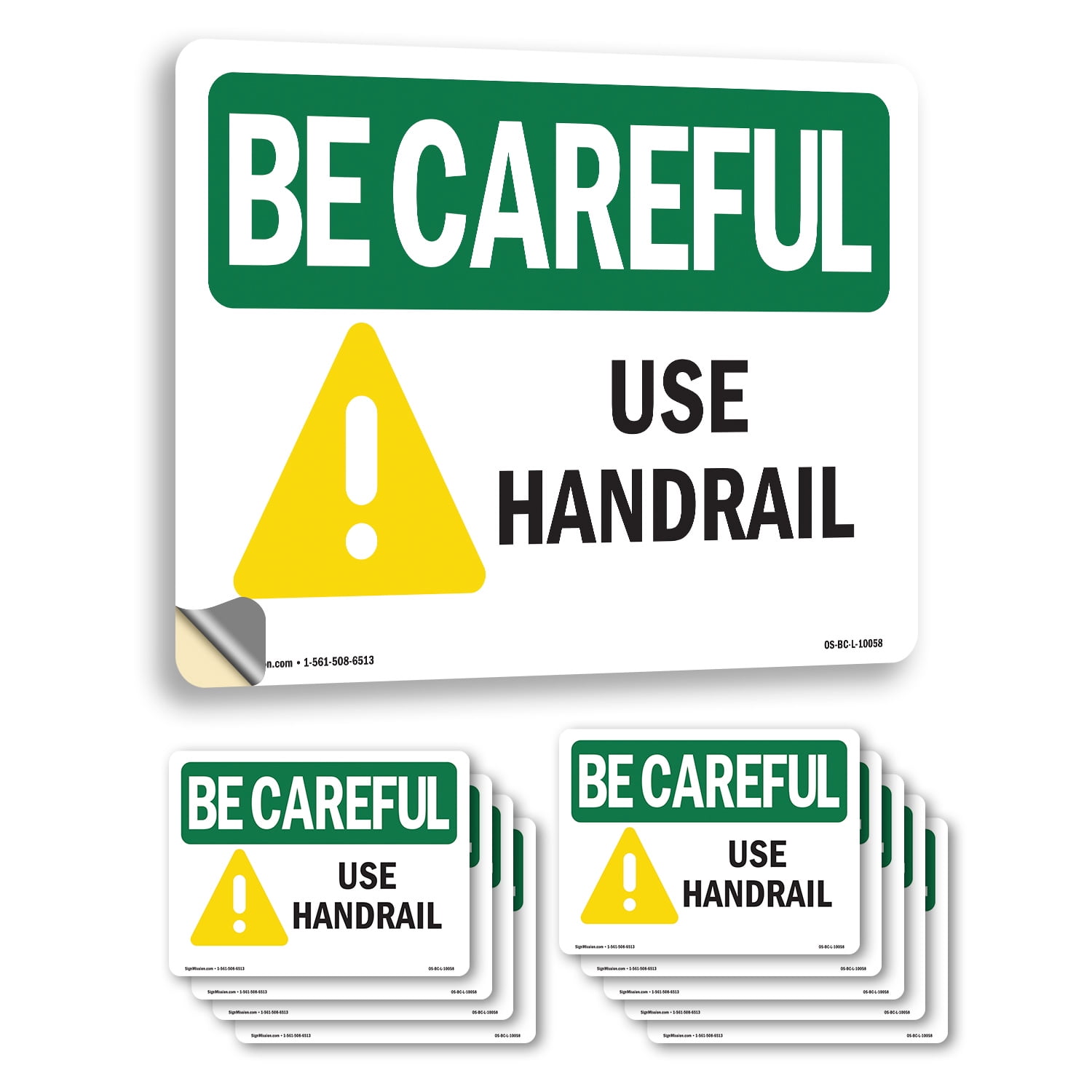 Use Handrail OSHA Be Careful Vinyl Decal Label 7 Inch x 5 Inch - 10 ...