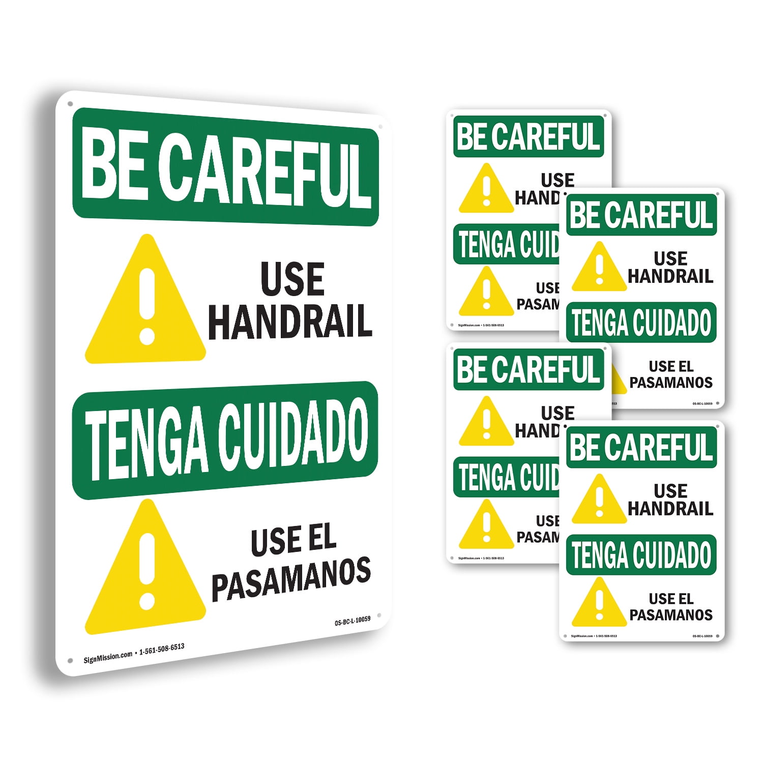 Use Handrail With Symbol Bilingual OSHA Be Careful Aluminum Sign 14 ...