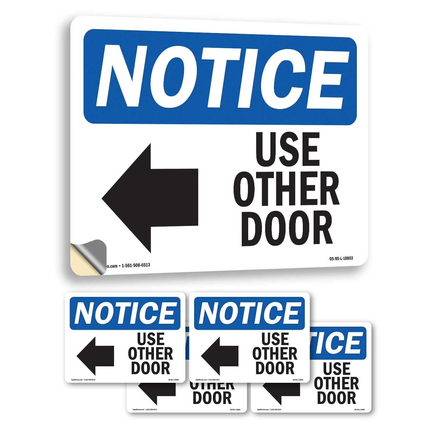Use Other Door [Left Arrow] With Symbol OSHA Notice Vinyl Decal Label ...