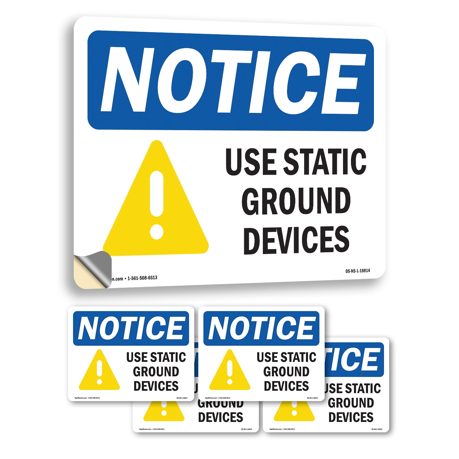 Use Static Ground Devices With Symbol OSHA Notice Vinyl Decal Label 18 ...