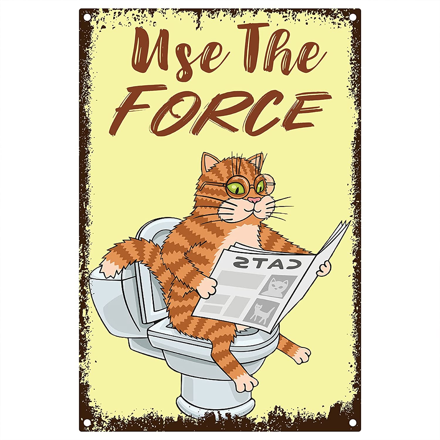 Use The Force Bathroom Signs Tin Plate Funny Animals Cat Reading ...