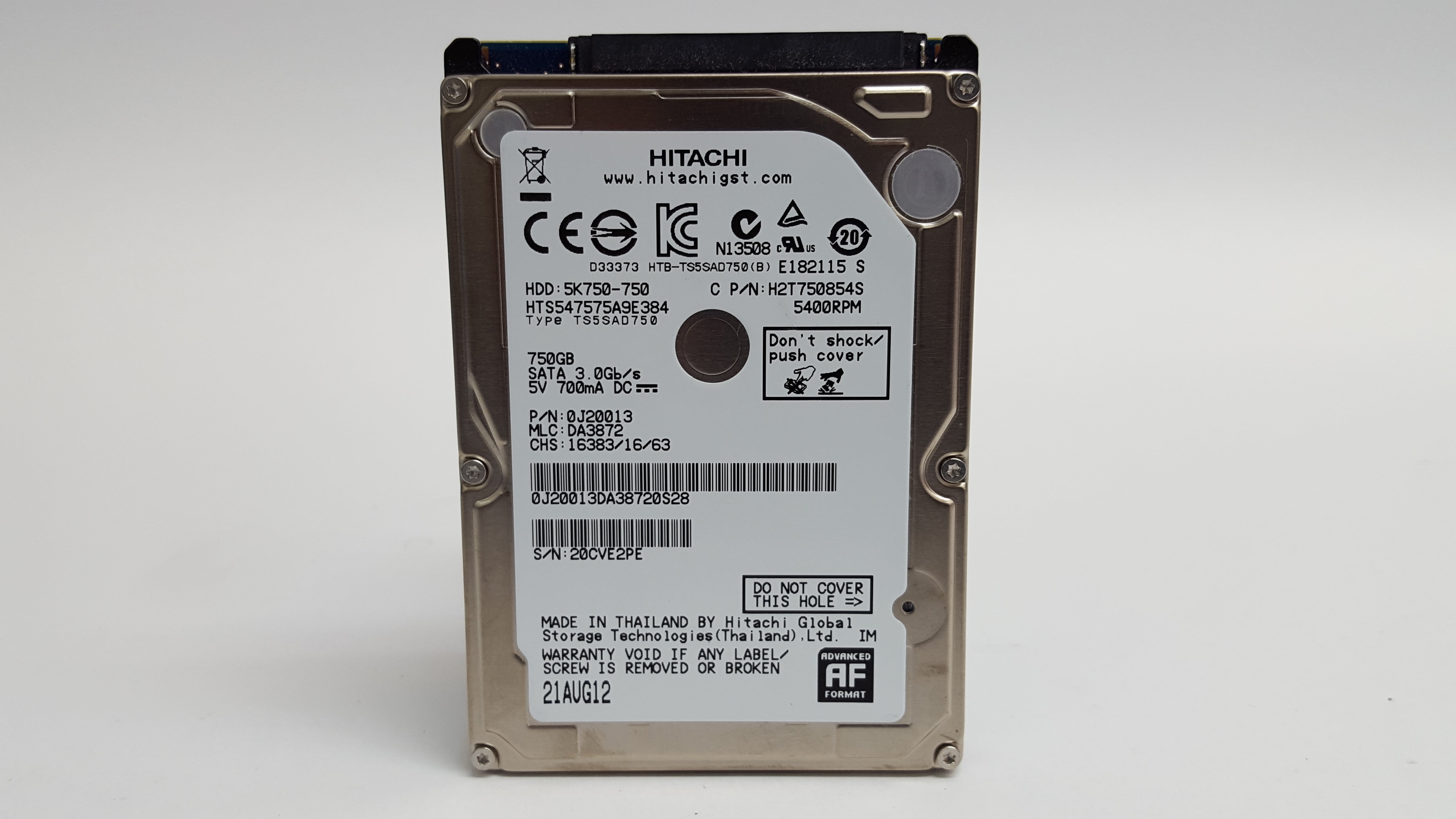 Used Hitachi Travelstar 5K750 HTS547575A9E384 750GB 2.5" SATA II Laptop ...