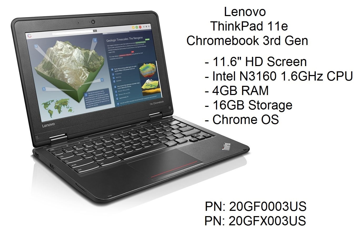 Pre-Owned Used Lenovo ThinkPad 11e Chromebook 3rd Gen 11.6" N3160 4GB ...