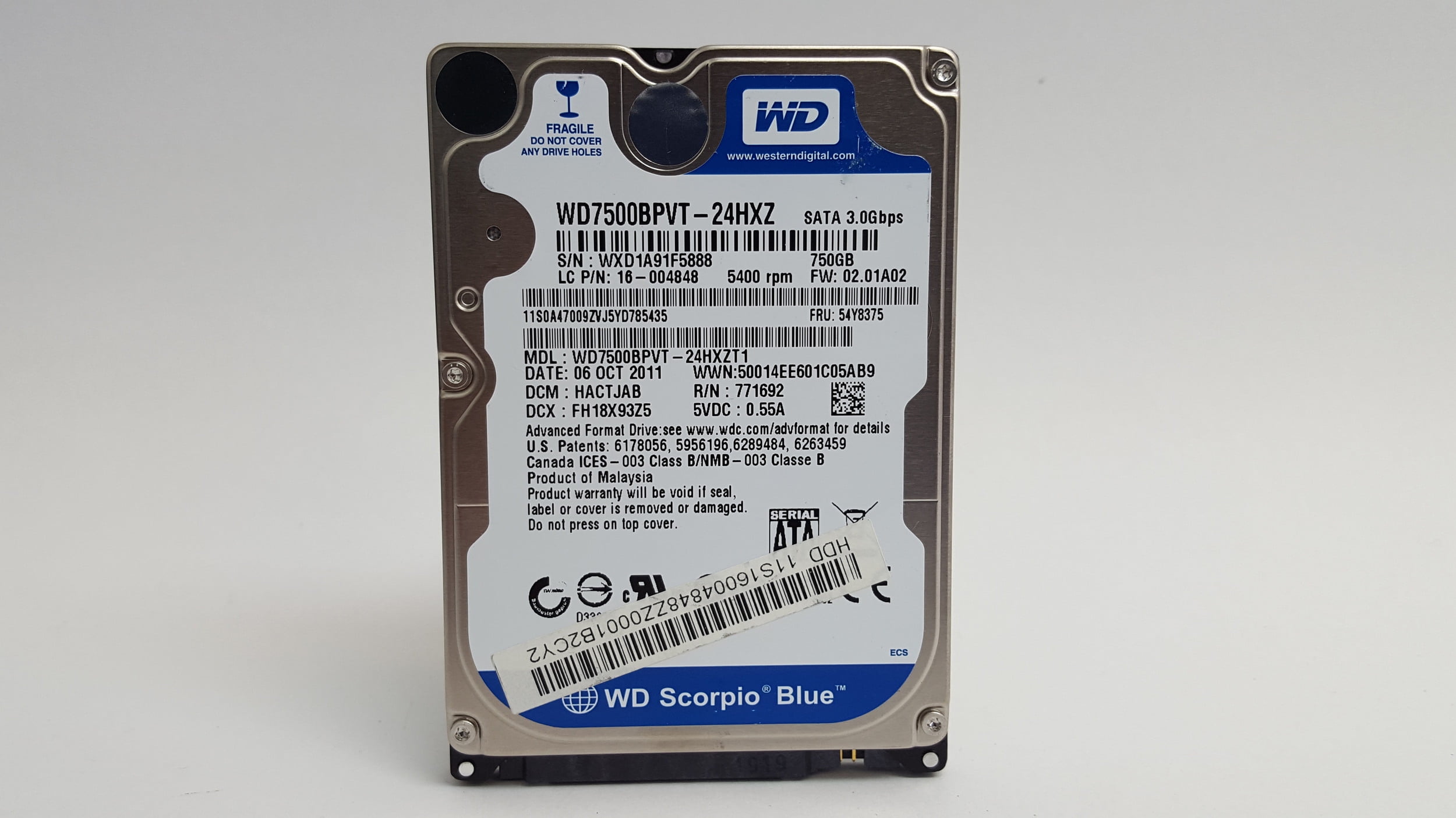Pre-Owned Western Digital WD Scorpio Blue WD7500BPVT 750GB 2.5" SATA II ...