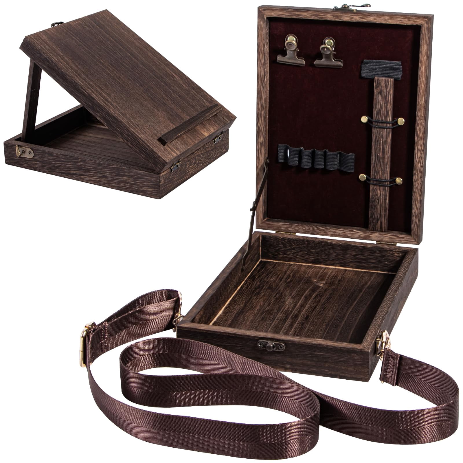 Useekoo Writers Messenger Wooden Box with Hinged Lid Clasp,9.8"x7.5"x2 ...