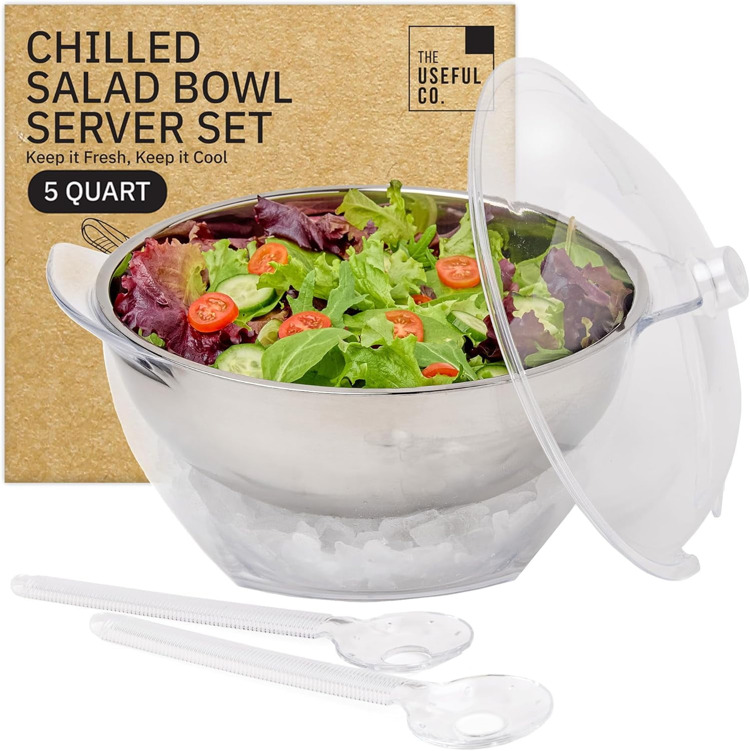 Useful Co. 5QT Salad Bowl Set on Ice - Large Salad Bowl with Lid & 2 ...